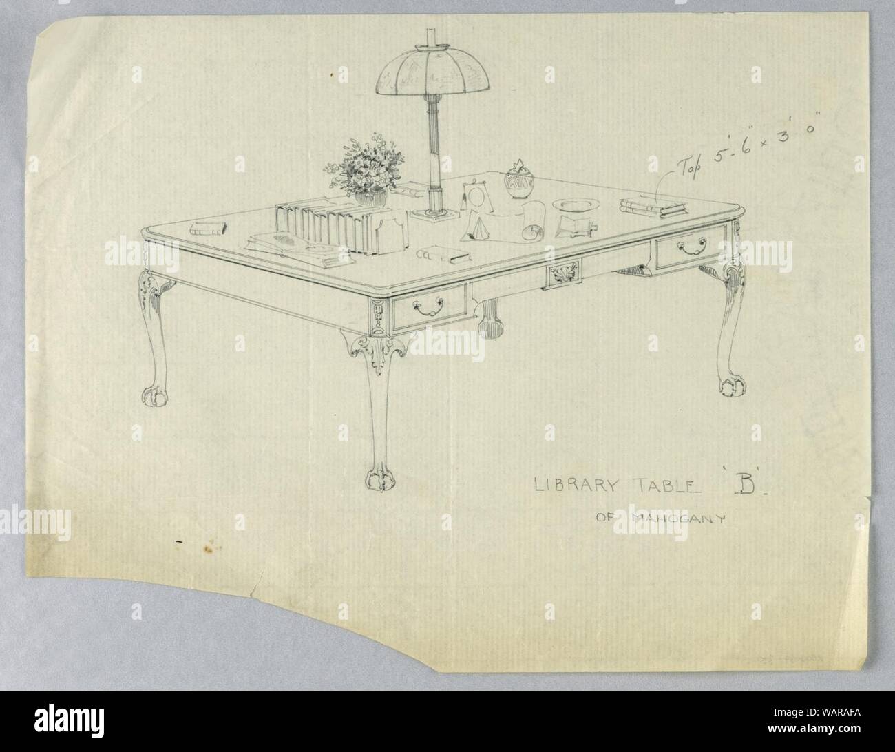 Drawing, Design for Library Table ‘B‘ with Ornate Lions-Paw Feet and ...