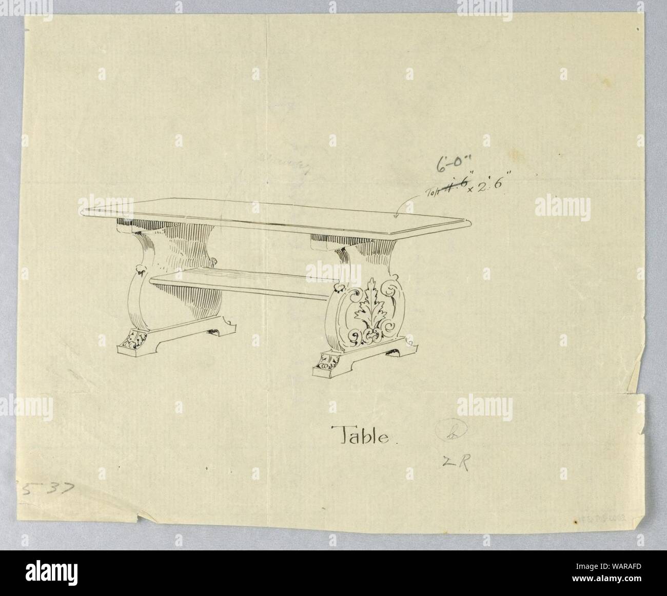 Drawing, Design for Library Table ‘b‘ with Carved, Solid, Scrolled ...