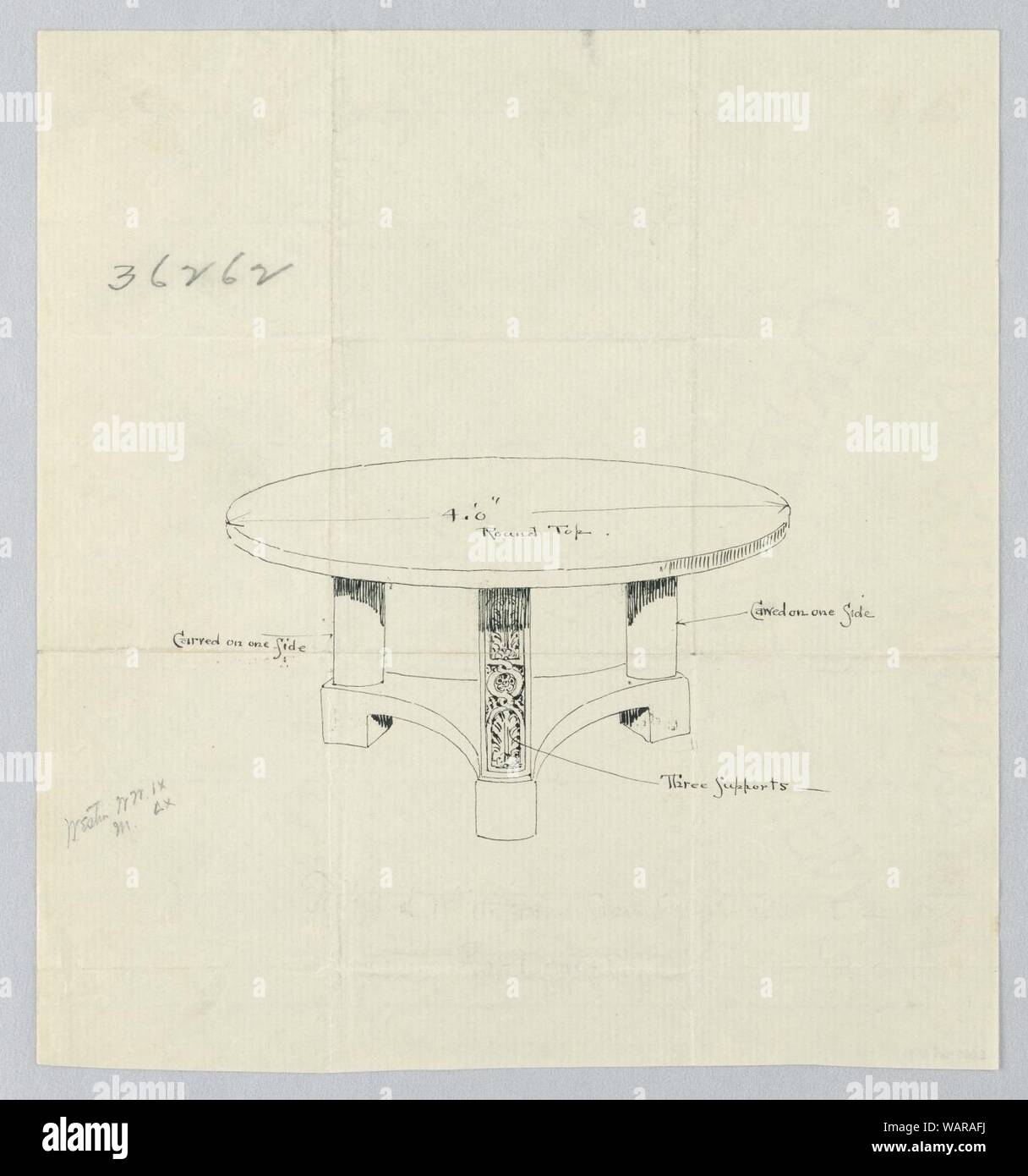 Drawing, Design for Large Round Table‘B‘ with Round Shelf, 1900–05 ...