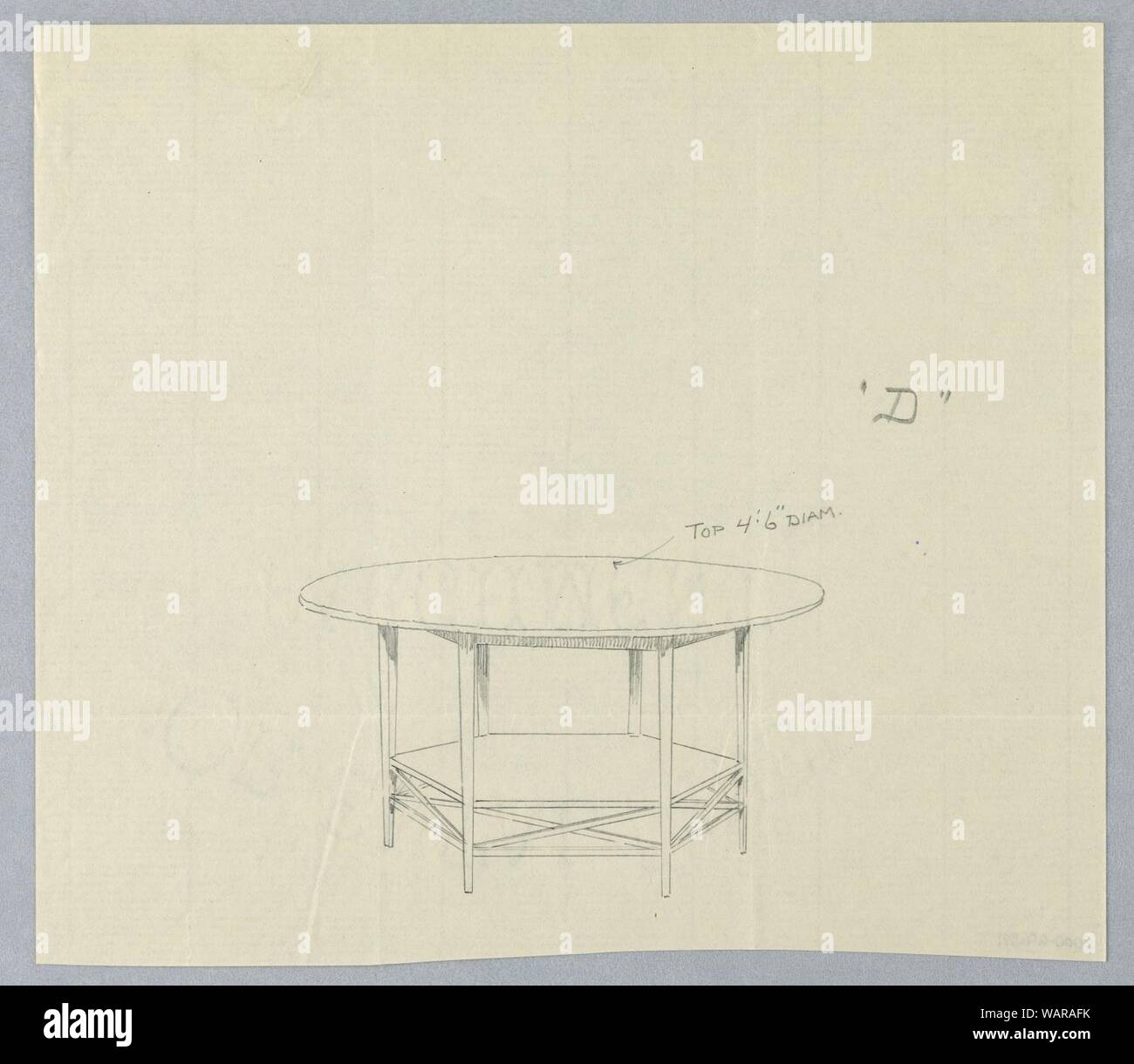 Drawing, Design for Large Round Table ‘D‘ with Sextagonal Shelf, 1900 ...