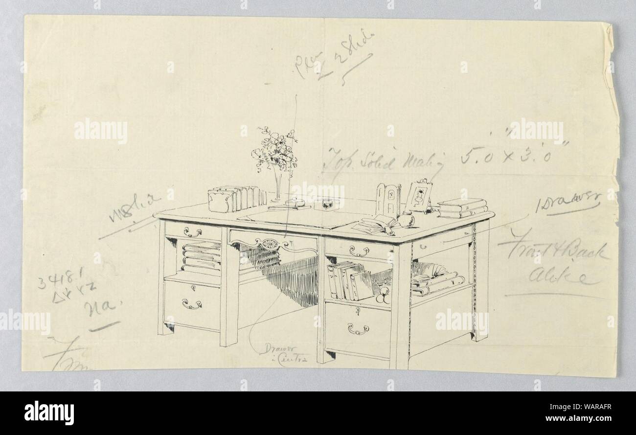 Drawing, Design for Library Table -34181 with Books Filling Stretcher ...