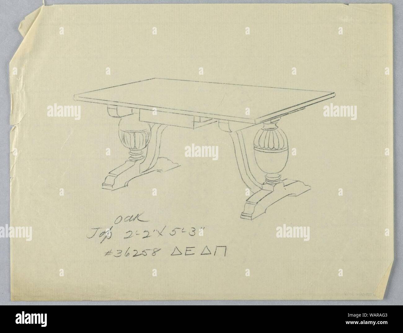 Drawing, Design for Large Rectangular Oak Table with ‘S‘-Curved ...