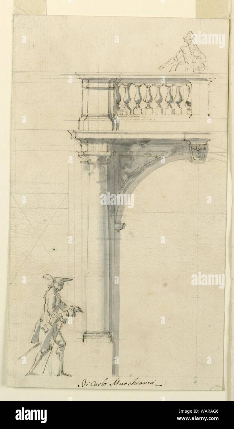 Drawing, Design for left half of a portal with balcony, 1725–50 Stock ...