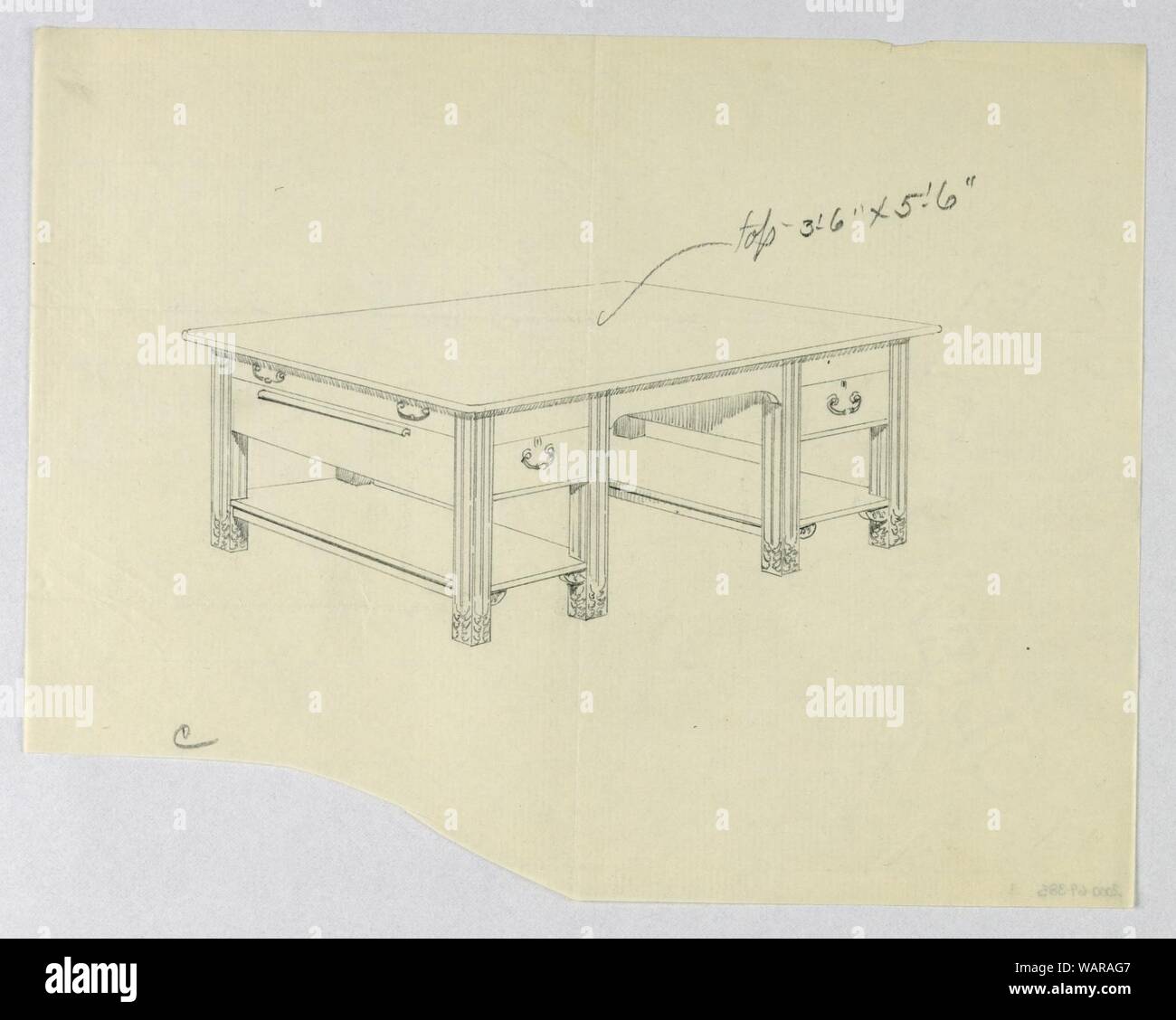 Drawing, Design for Library Table ‘C‘ with Slightly Arched Cut-Out at ...