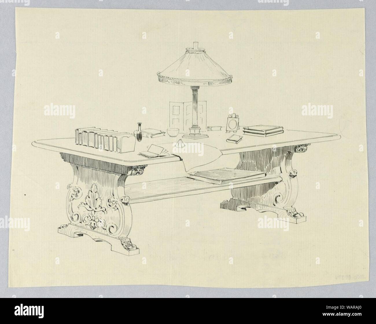 Drawing, Design for Library Table with Elaborate, Carved, Solid Sides ...