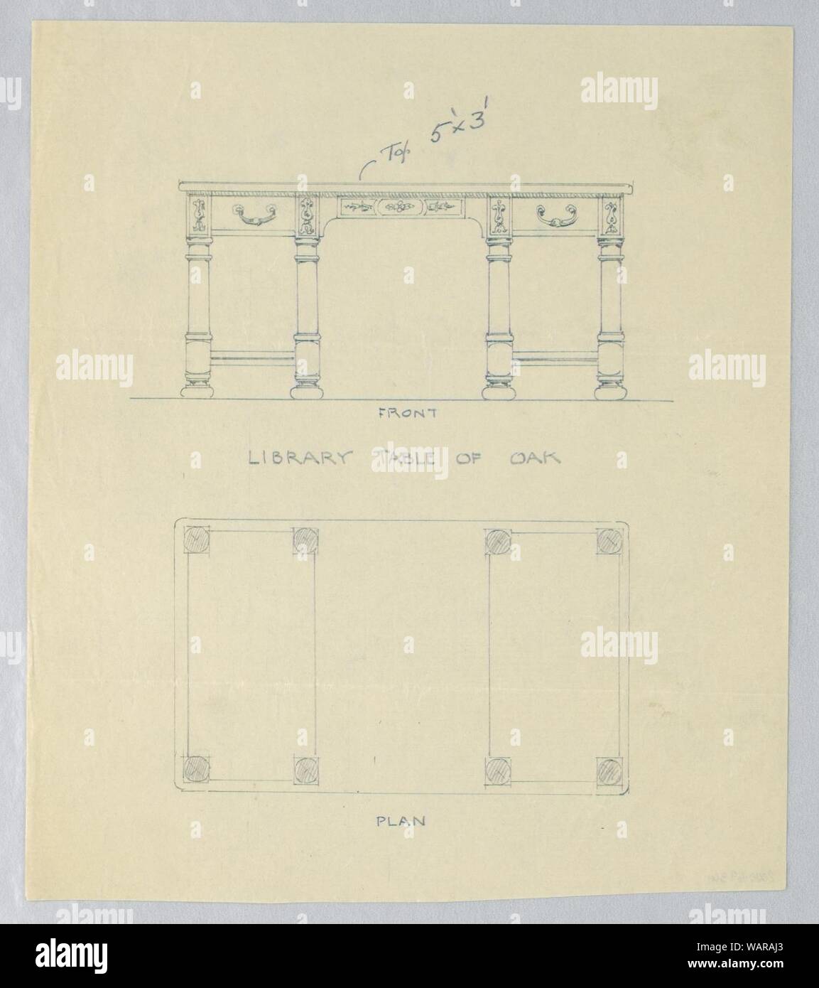Drawing, Design for Library Table of Oak with Eight Legs, in Two Views ...