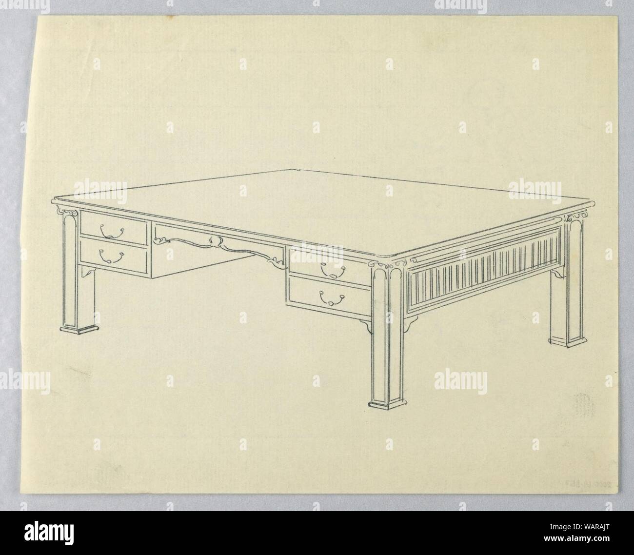 Drawing, Design for Library Table with Square Columnar Legs and Four ...