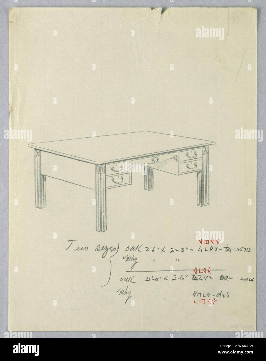 Drawing, Design for Library Table with Four Small Drawers and Squared ...