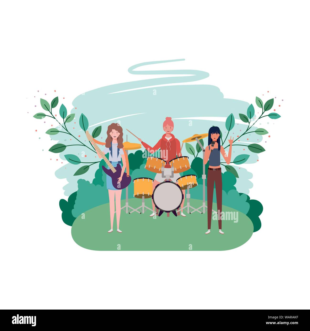women with musicals instruments on white background Stock Vector Image ...