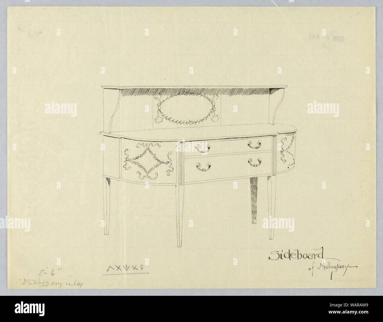 Drawing, Design for Mahogany Sideboard with Neo-Classical Motifs ...