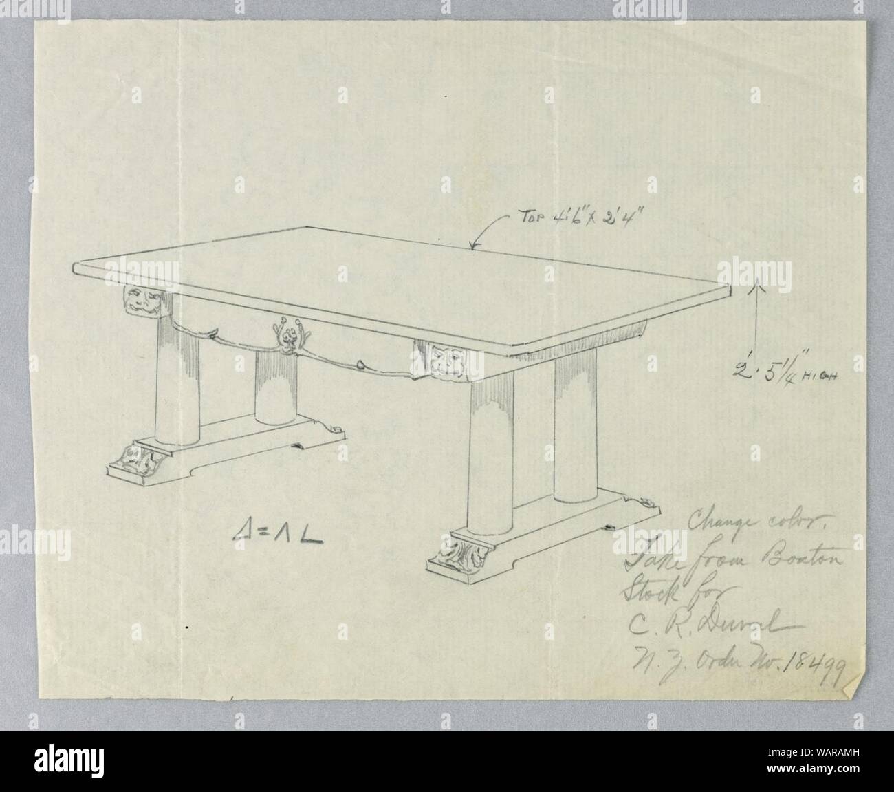 Drawing, Design for Massive Library Table for C. R. Duval, 1900–05 ...