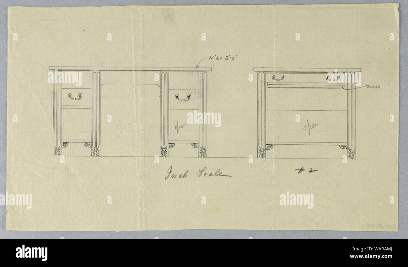 Drawing, Design for Massive Library Table in Two Views with Inch Scale ...