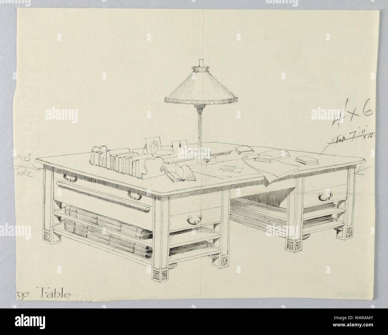 Drawing, Design for Massive Library Storage Table with Two Open ...