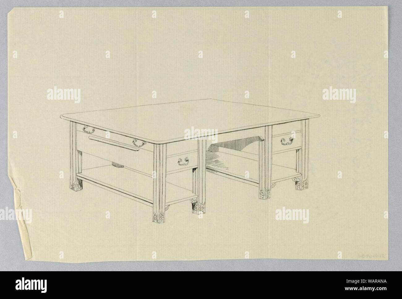 Drawing, Design for Massive Library Table with Narrow Side Pull-Out ...