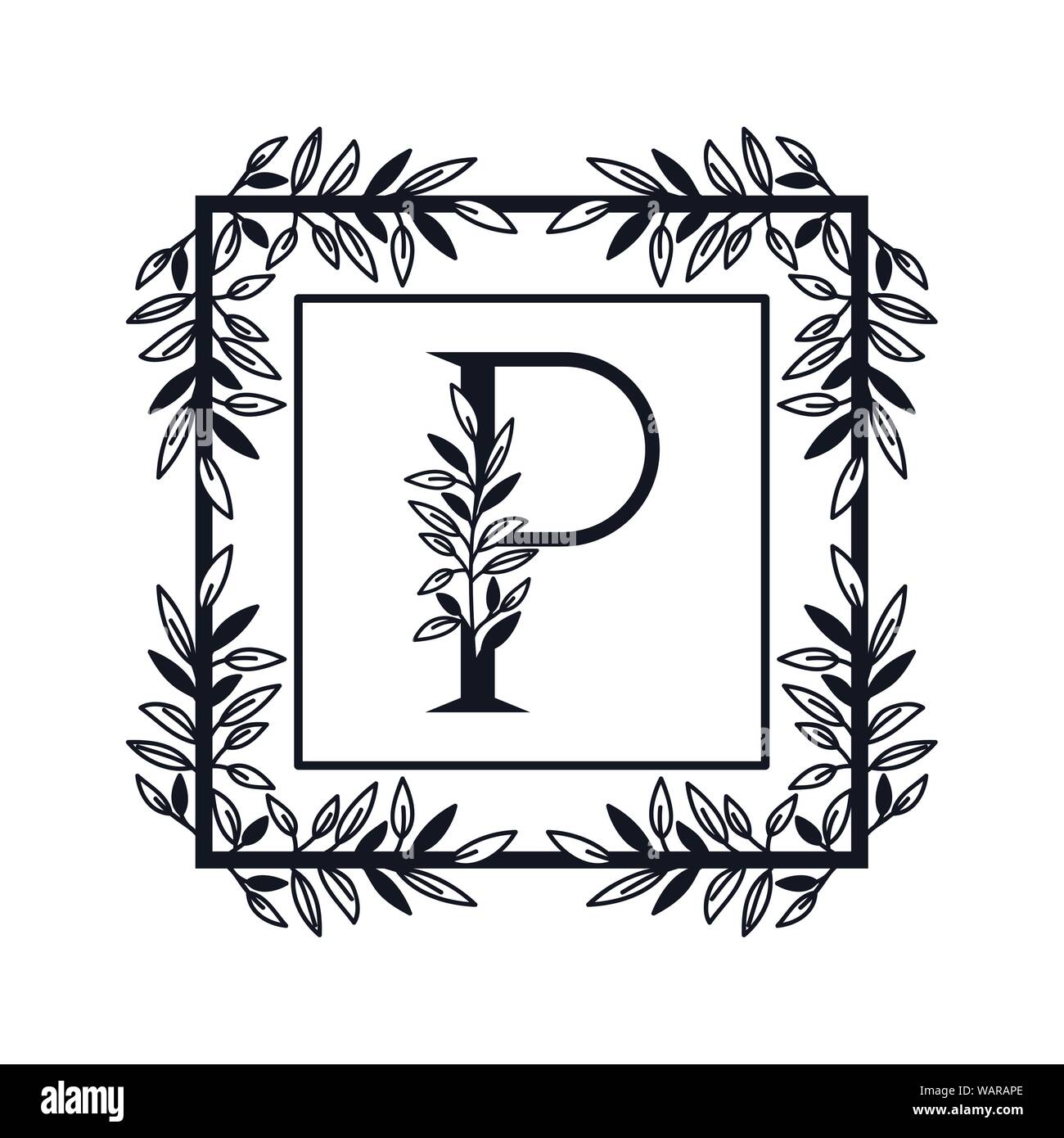 letter P of the alphabet with vintage style frame Stock Vector Image ...