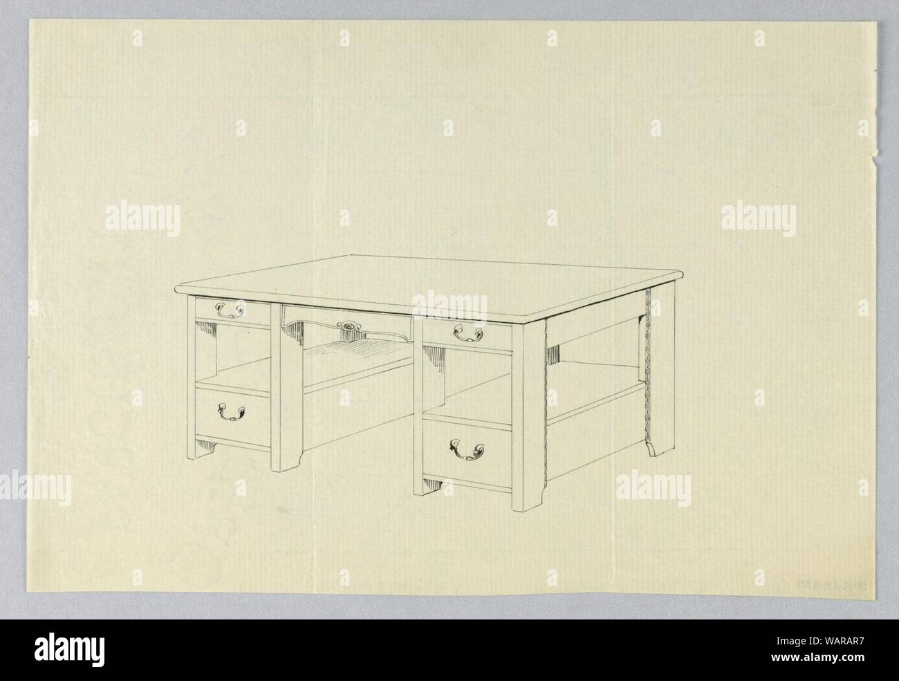 Drawing, Design for Massive Library Table with Plank Legs Decorated ...