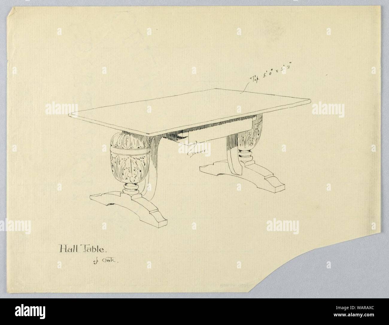 Drawing, Design for Oak Hall Table with Single Drawer, 1900–05 Stock ...