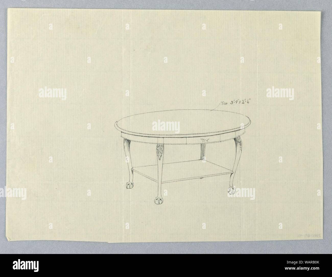 Drawing, Design for Oval Table with Rectangular Shelf and Ball-and-Claw ...