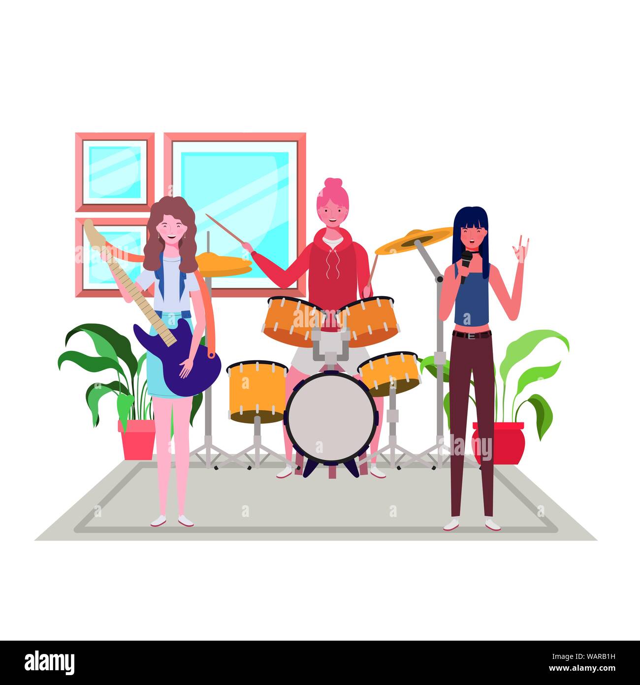 women with musicals instruments on white background Stock Vector Image ...
