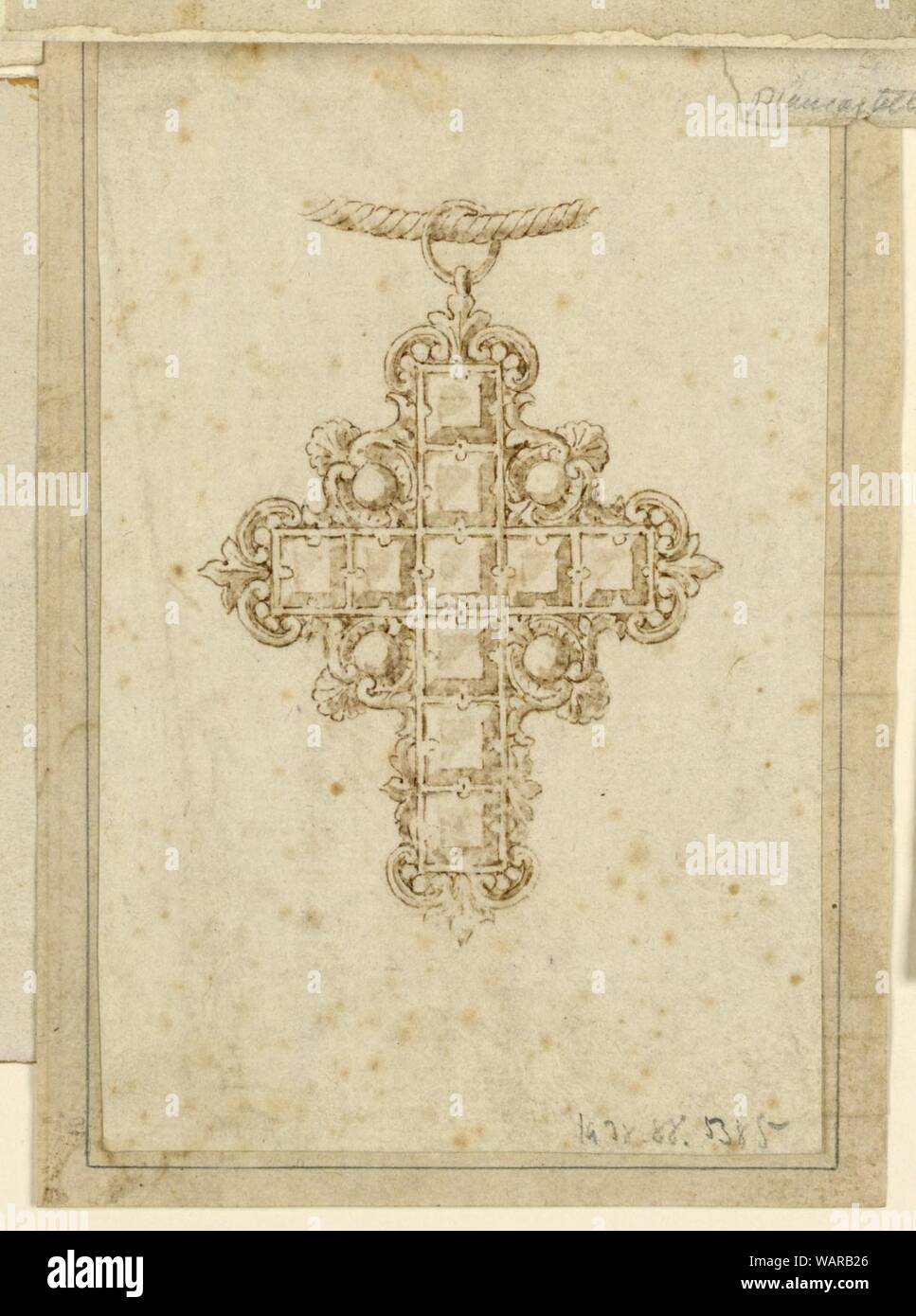 Drawing, Design for pendant cross with square diamonds, 16th century ...