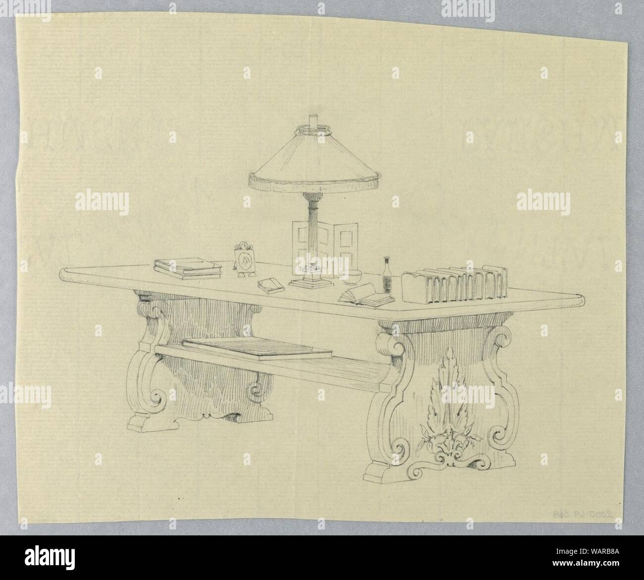 Drawing, Design for Rectangular Library Table with Solid Carved Sides ...