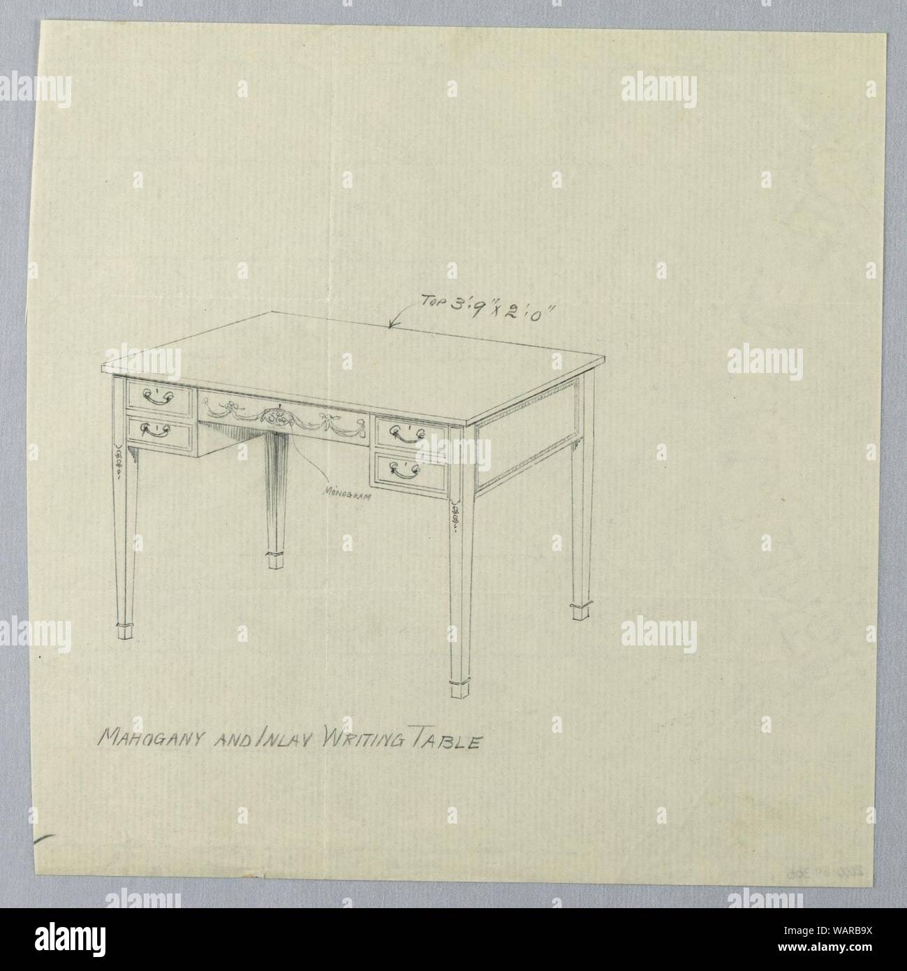 Drawing, Design for Rectangular Writing Table with Area for Monogram on ...