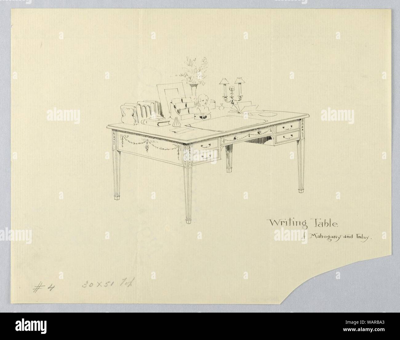 Drawing, Design for Rectangular Writing Table No. 4 with Bust and ...