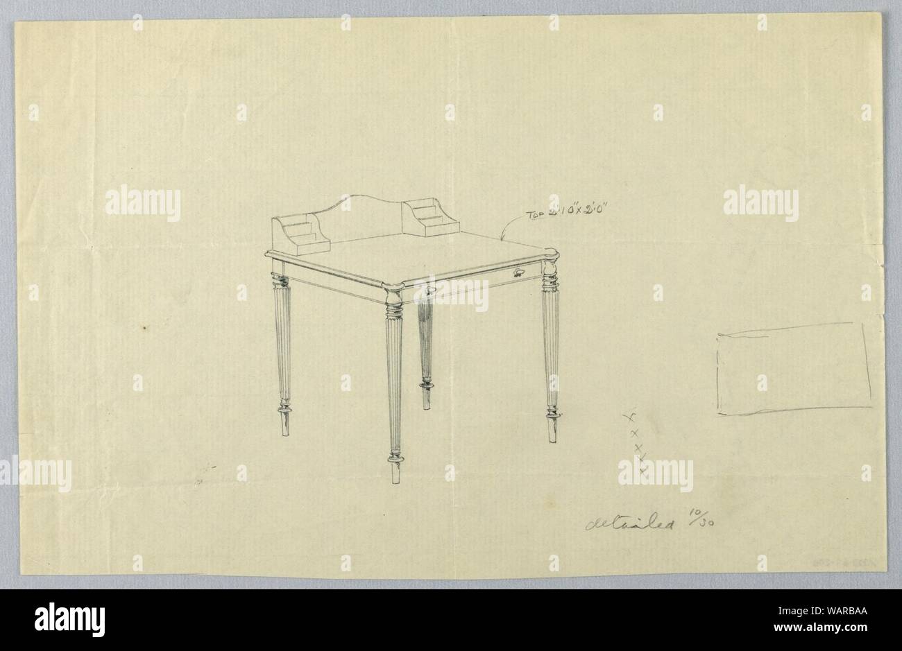 Drawing, Design for Rectangular Writing Table with Sketch of Top View ...