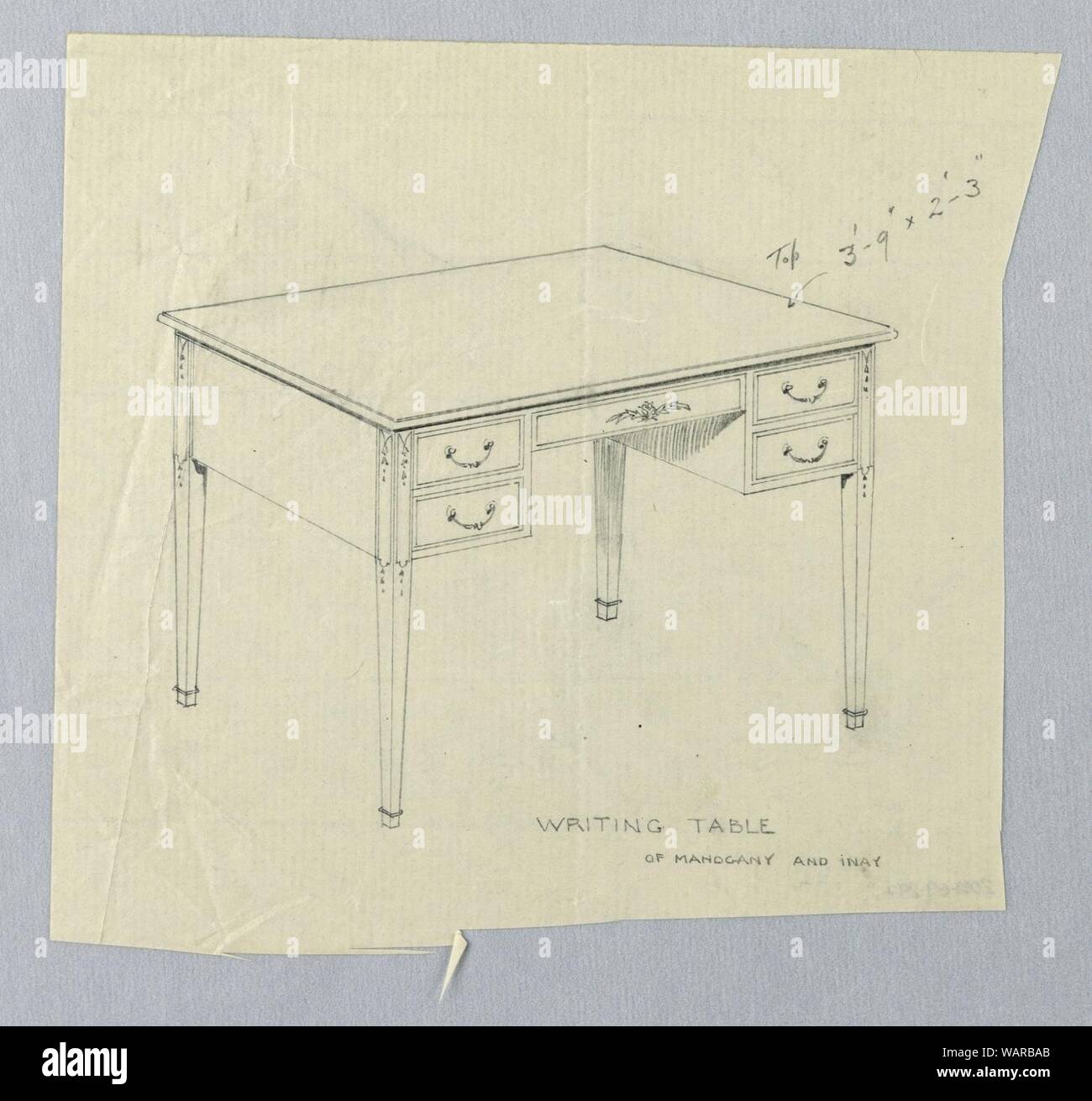 Drawing, Design for Rectangular Writing Table with Decorated Tops of ...