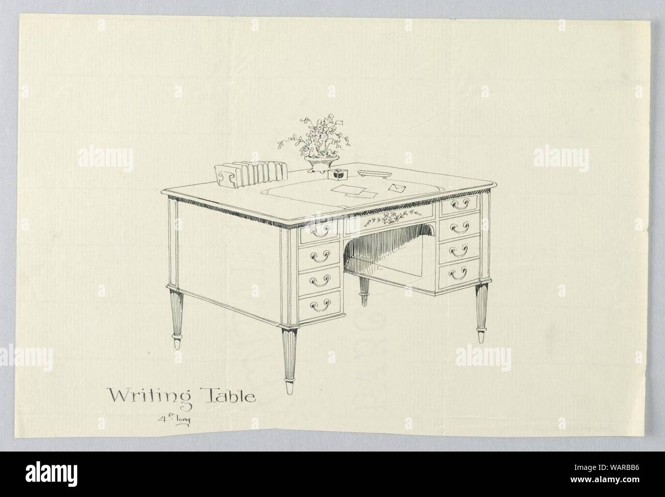 Drawing, Design for Rectangular Writing Table with Eight Drawers, 1900 ...
