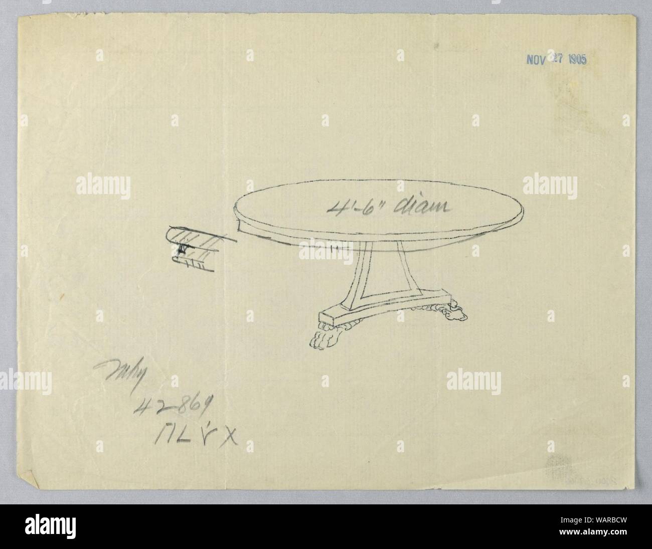 Drawing, Design for Round Table on Triangular Base, November 27, 1905 ...