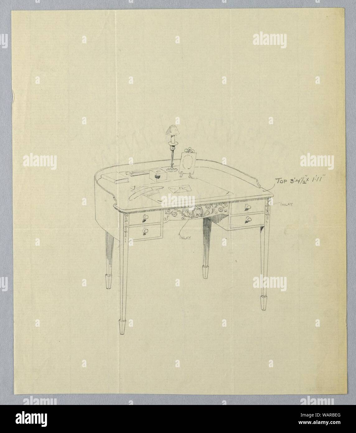 Drawing, Design for Semi-Circular Writing Table with Ornate Carved ...