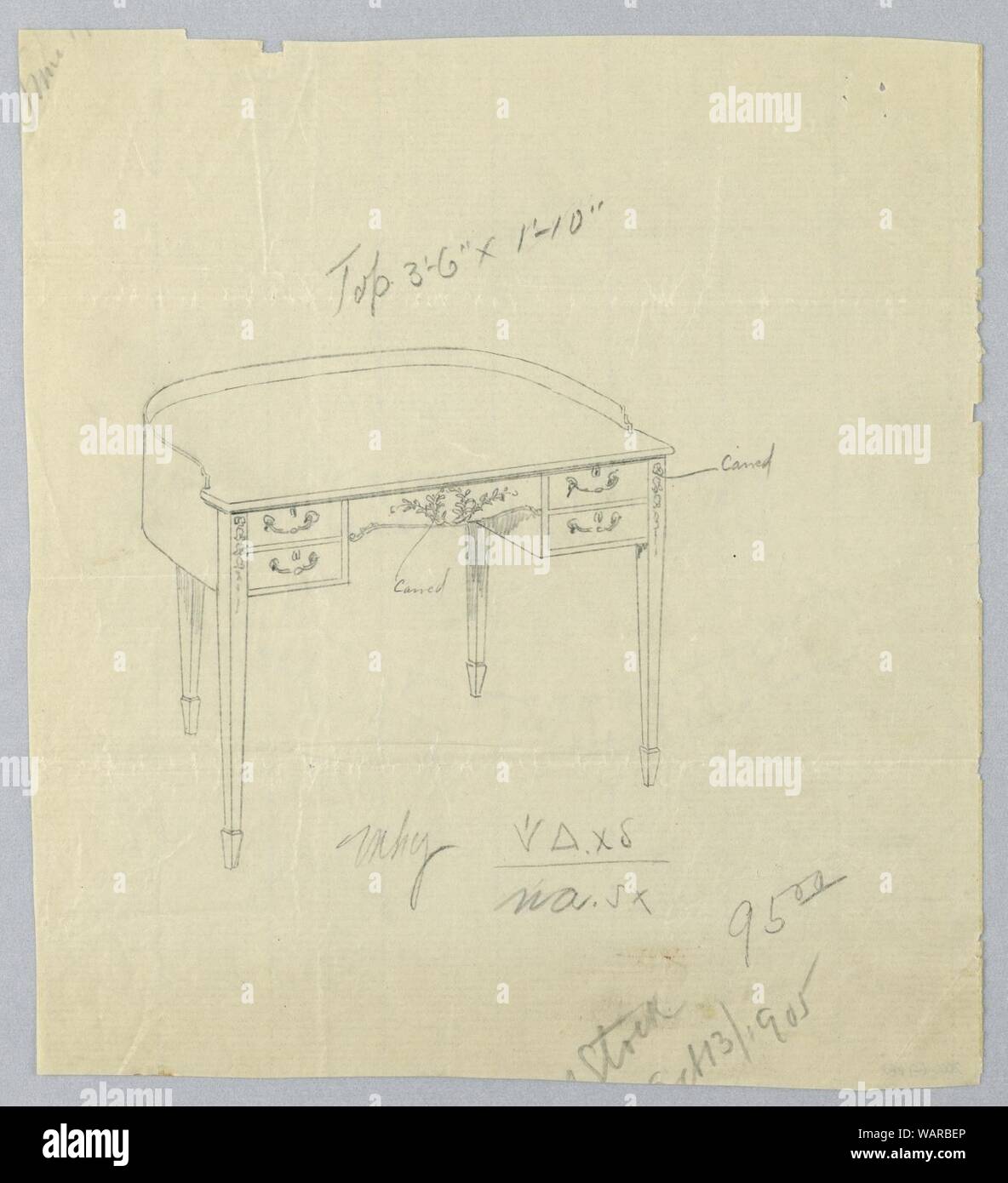Drawing, Design for Semi-Circular Writing Table, Dated October 13, 1905 ...