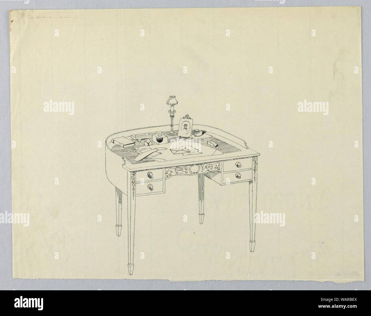 Drawing, Design for Semi-Circular Writing Table with Four Drawers and ...