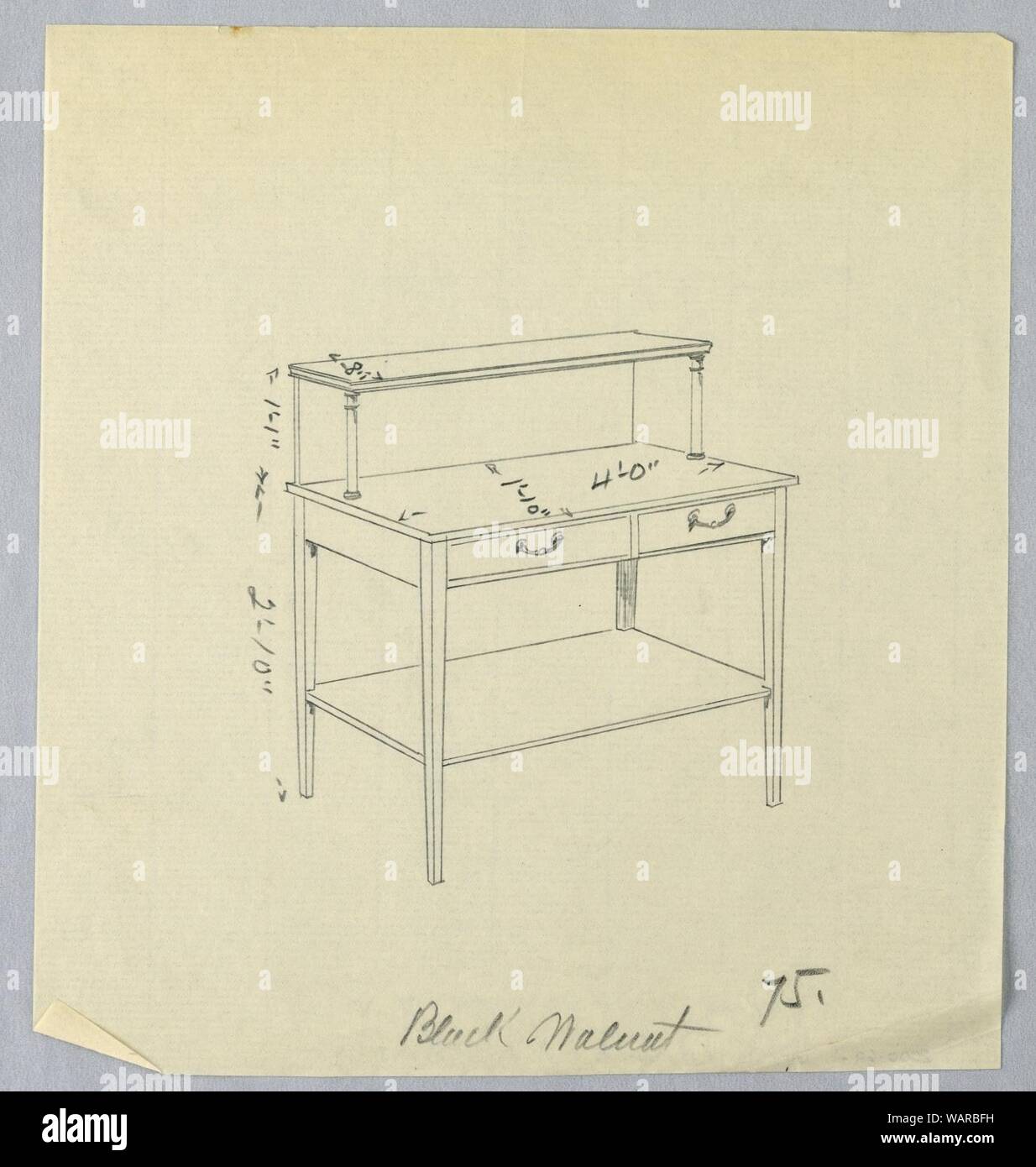 Drawing, Design for Serving Table with Two Drawers and Upper Shelf ...