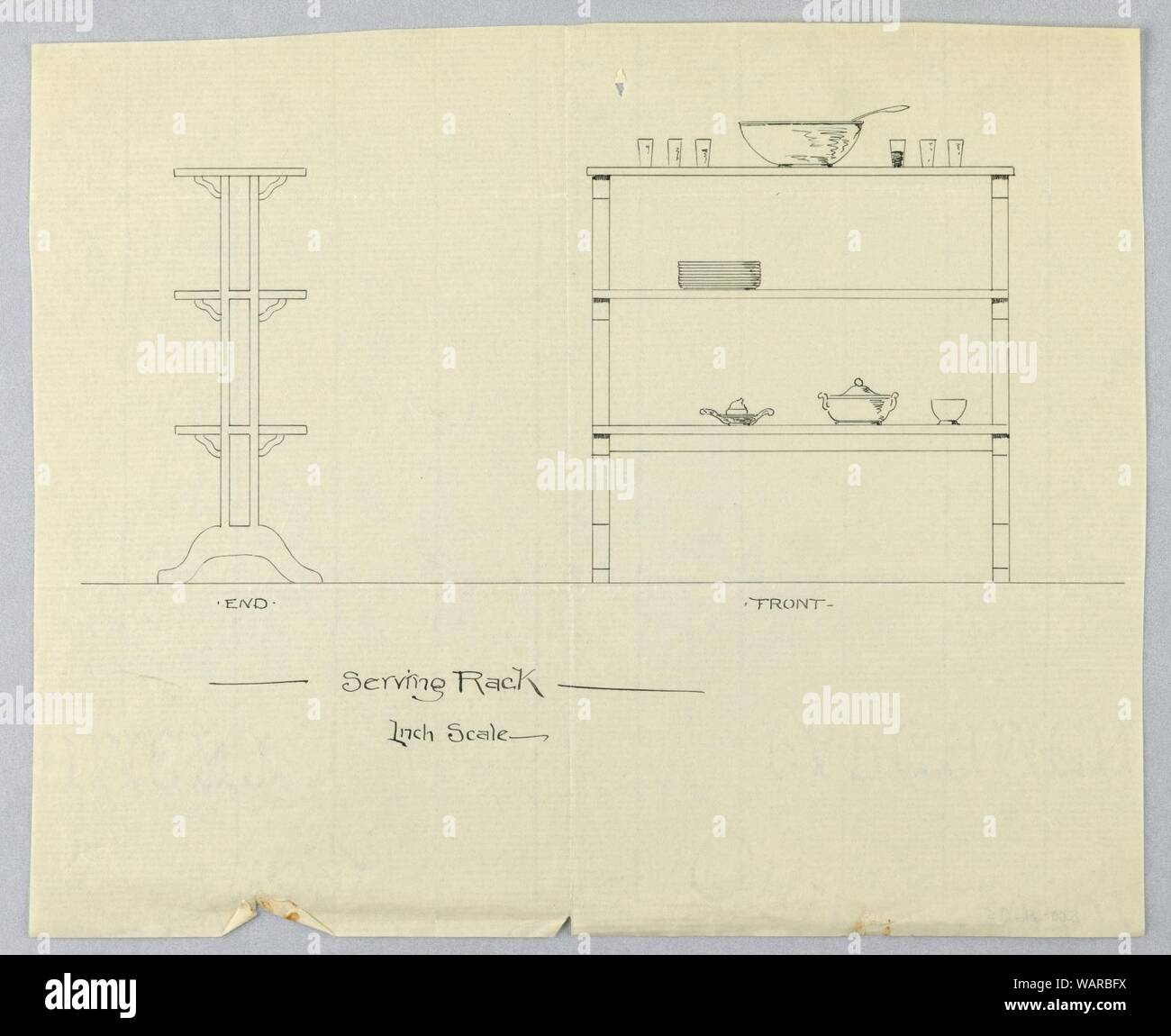 Drawing, Design for Serving Rack with Three Shelves (Front and Side ...