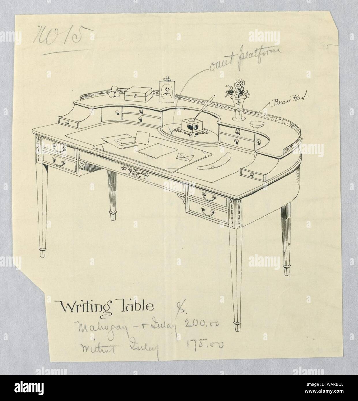 Drawing, Design for Semi-Circular Writing Table No. 15, 1900–05 Stock ...