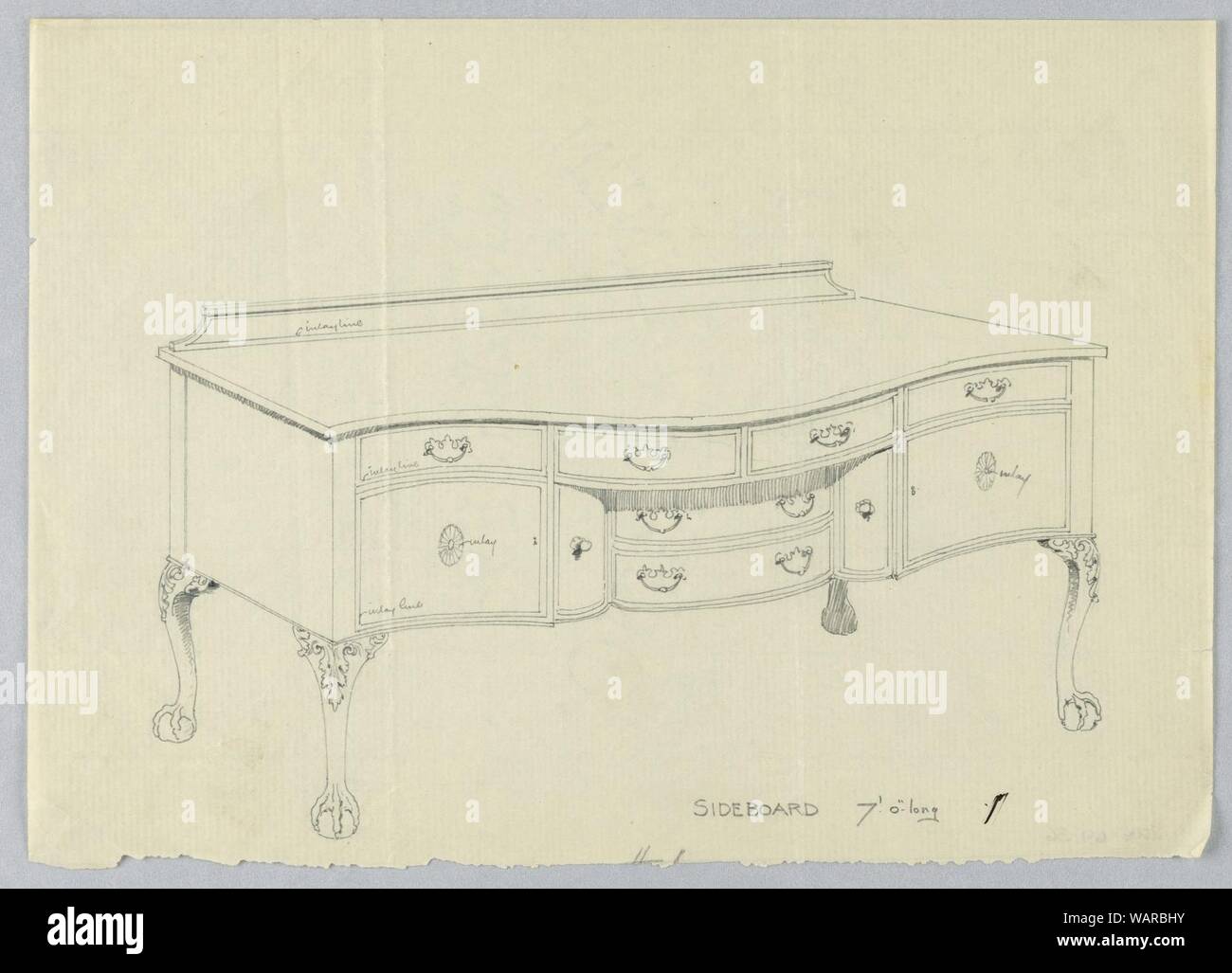 Drawing, Design for Sideboard with Cabriole Legs and Ball and Claw Feet ...
