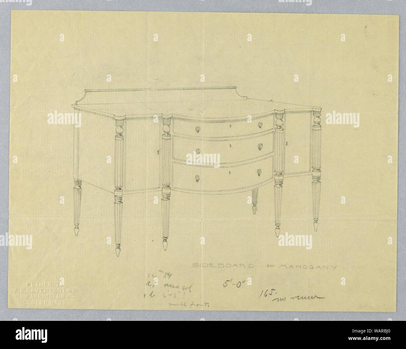 Drawing, Design for Sideboard on Six Legs with Three Drawers, 1900–05 ...