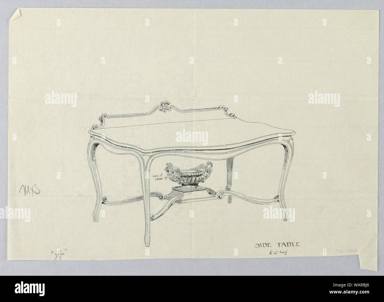 Drawing, Design for Side Serving Table displaying a Vase of China, 1900 ...
