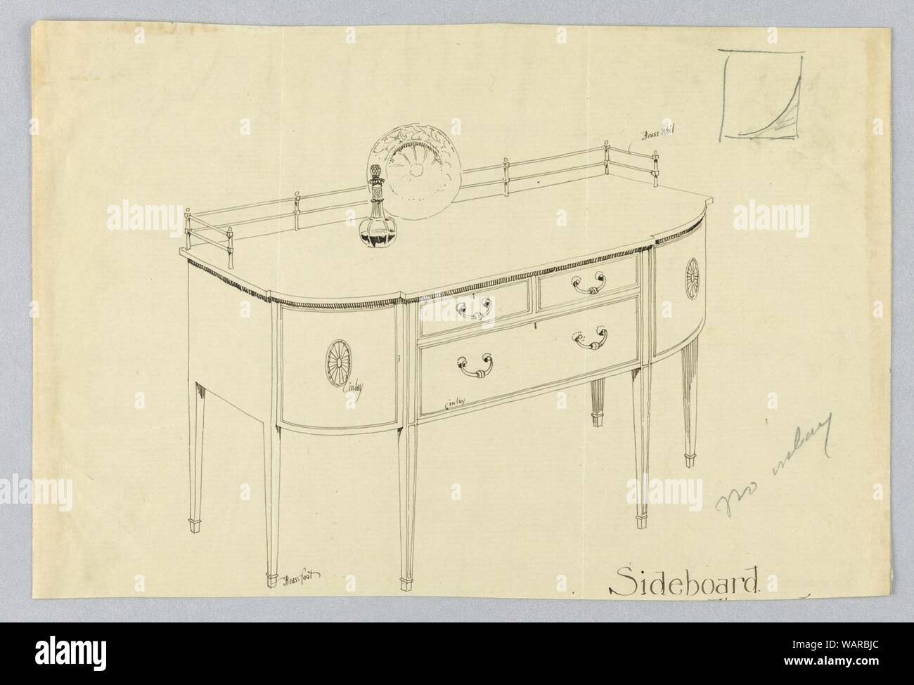 Drawing, Design for Sideboard with Brass Rail and Brass Feet, 1900–05 ...