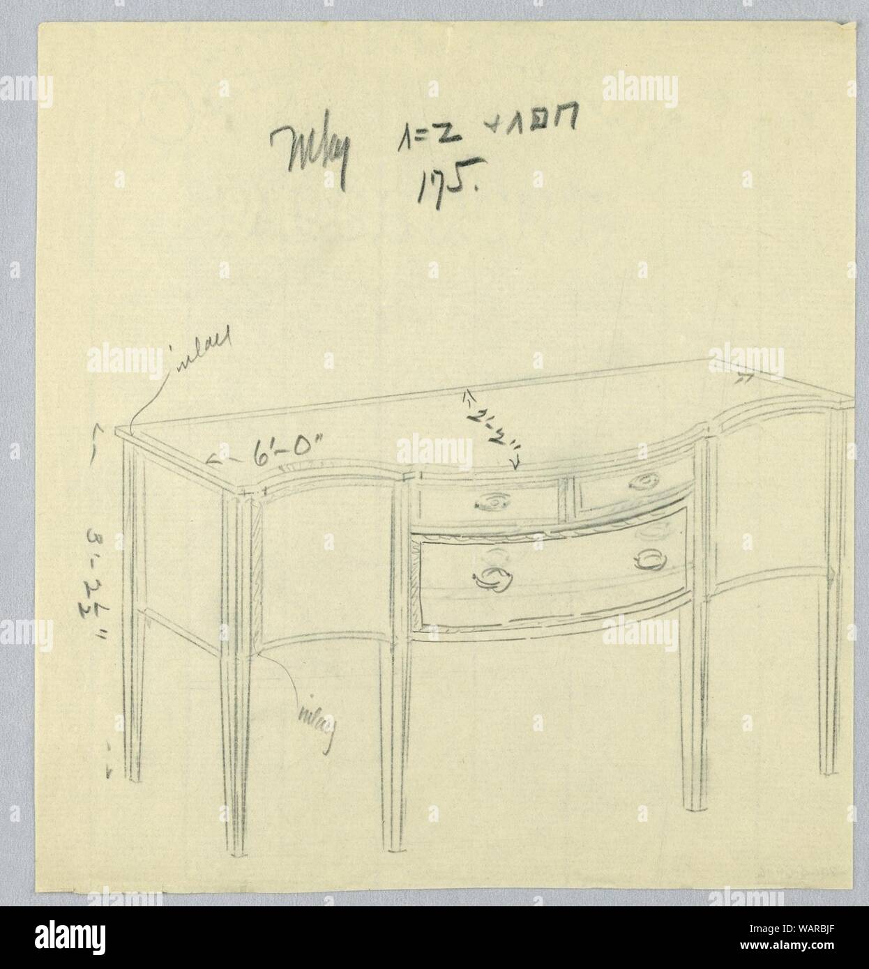 Drawing, Design for Sideboard with Serpentine Front and Six Legs, 1900 ...