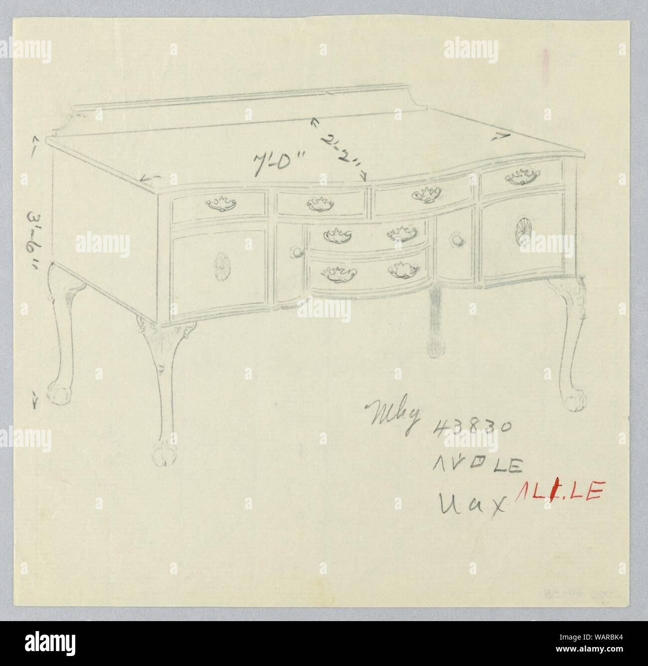 Drawing, Design for Sideboard with Serpentine Front and Ball and Claw ...