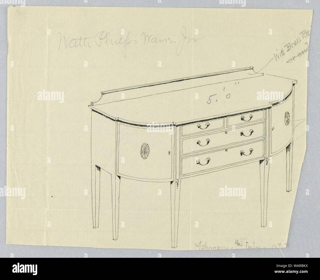 Drawing, Design for Sideboard with Six Legs and Four Central Drawers ...