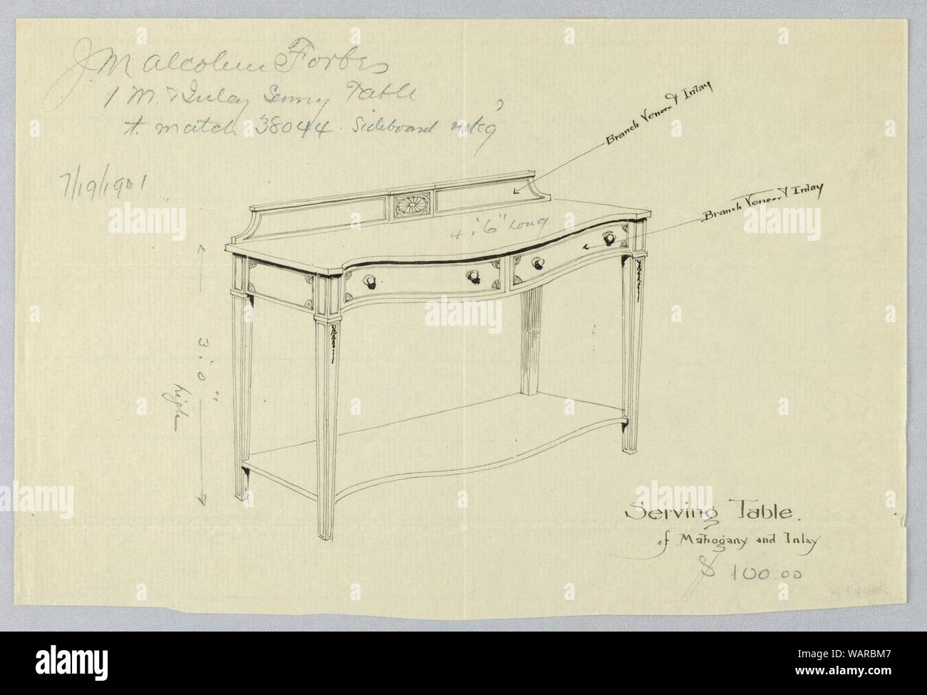Drawing, Design for Sideboard-Serving Table of Mahogany and Inlay, 1900 ...