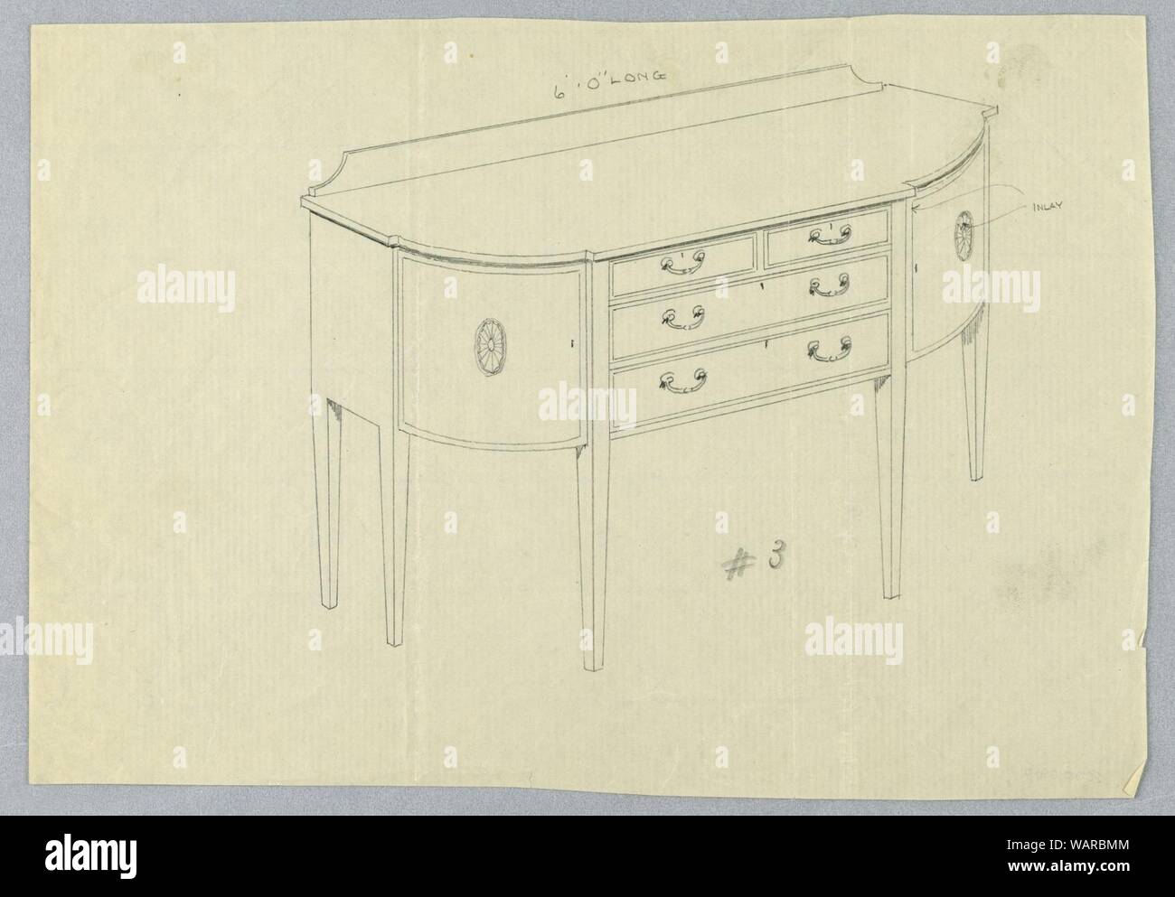 Drawing, Design for Six-legged Sideboard with Rounded Front and Four ...