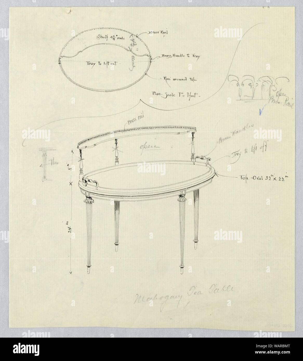 Drawing, Design for Small Mahogany Tea Table with Shelf and Removable ...