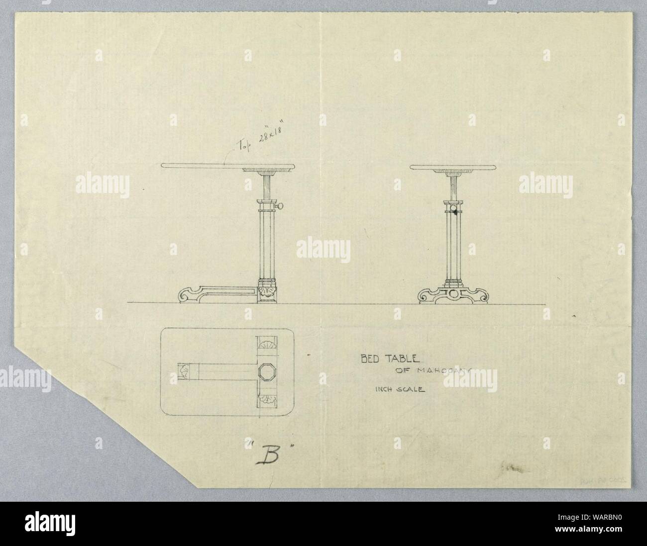 Drawing, Design for Small Bed Table ‘B‘ of Mahogany, in Three Views ...