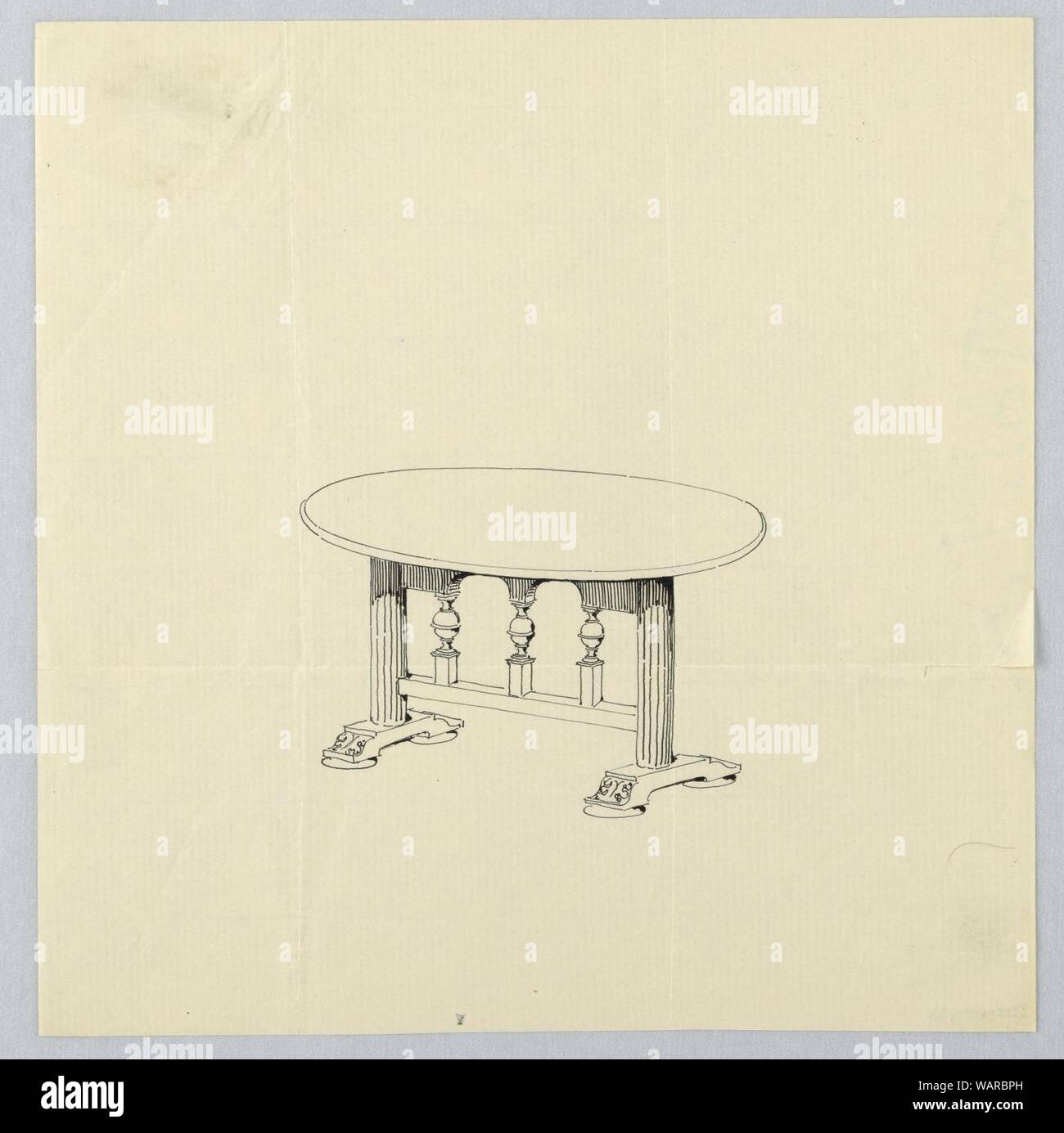 Drawing, Design for Small Oval Table with Fluted Columnar Supports and ...