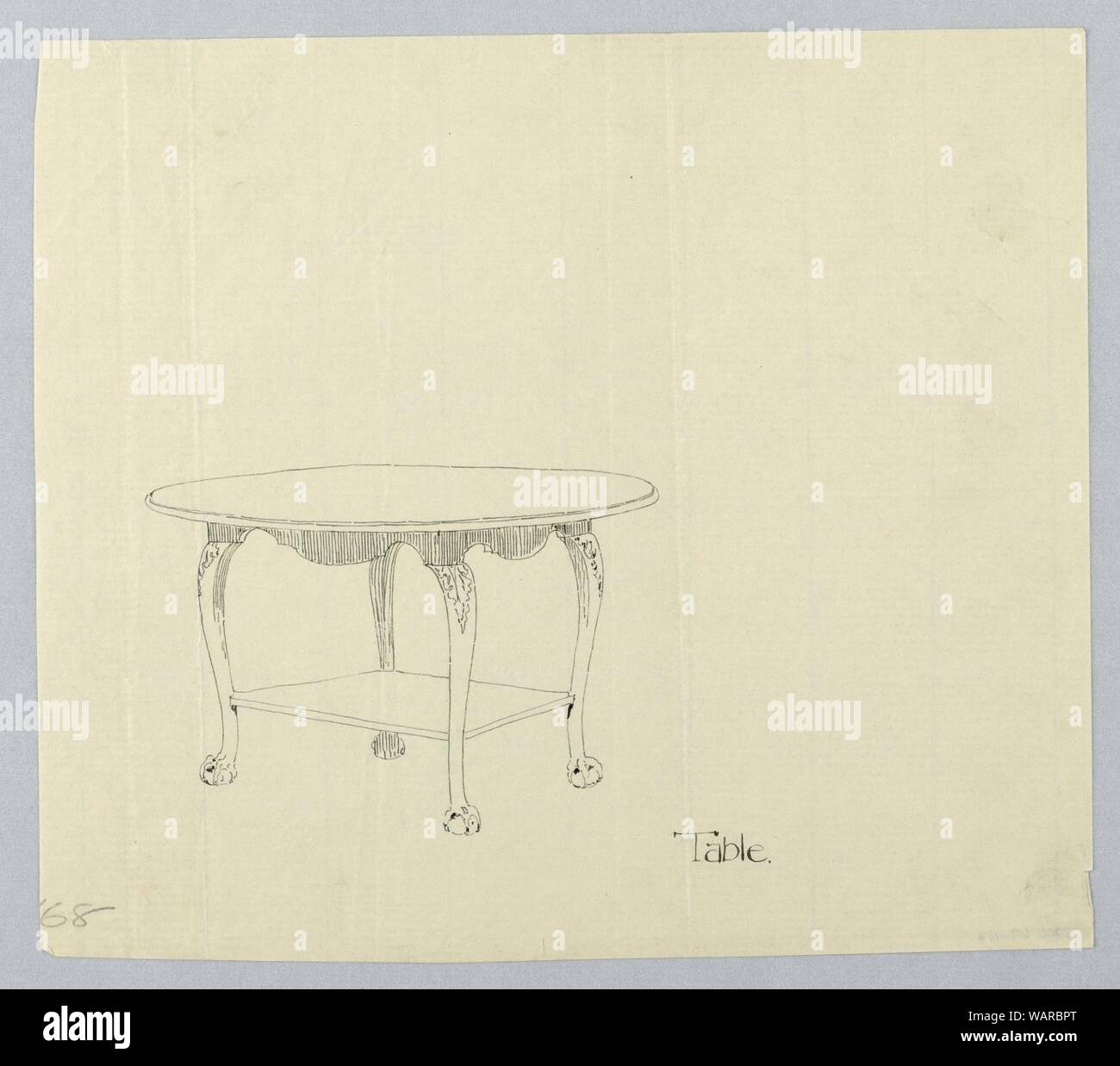 Drawing, Design for Small Oval Table with Square Shelf and Ball-and ...